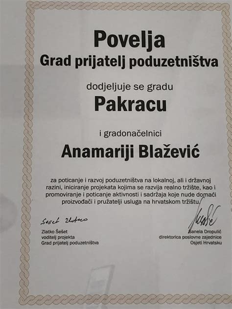 Gradu Pakracu dodijeljena Povelja Grad prijatelj poduzetništva - Grad Pakrac