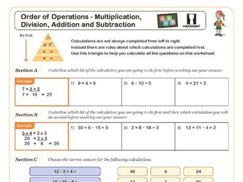 Order Of Operations Multiplication Division Addition And