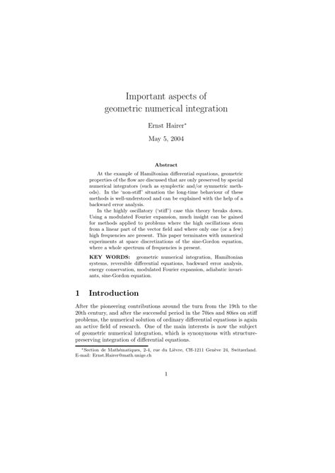 Pdf Important Aspects Of Geometric Numerical Integration Pdf Important Aspects Of Geometric Numerical Integration
