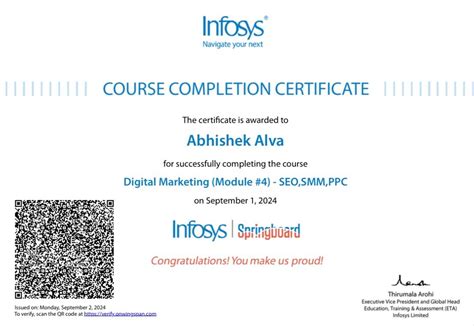 completed digital marketing module from infosys abhishek alva posted on the topic linkedin