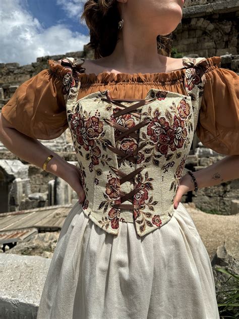 Renaissance Corset Peasant Bodice Embroidered Corset Straps Festival