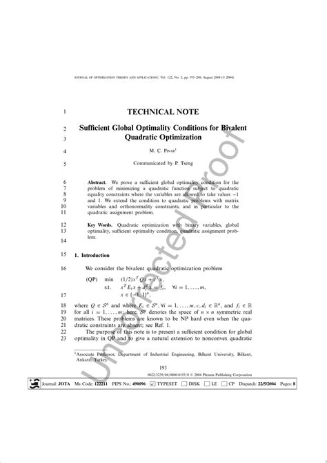 Pdf Sufficient Global Optimality Conditions For Bivalent Quadratic
