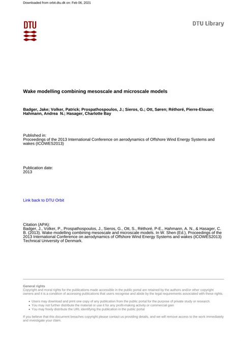 pdf wake modelling combining mesoscale and microscale models · the