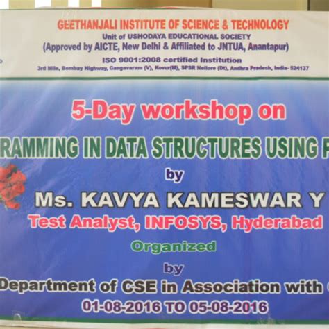 Five Day Workshop Programming In Data Structures Using Python Geethanjali
