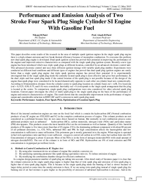 Pdf Performance And Emission Analysis Of Two Stroke Four Spark Plug Single Cylinder Si Engine