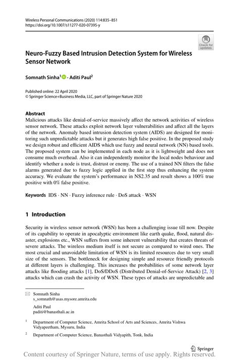 Neuro Fuzzy Based Intrusion Detection System For Wireless Sensor Network Request Pdf
