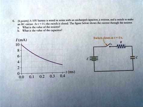 Solved 1ov Battery Wired In Series With An Uncharged Capacitor Resistor And Switch T0 Make