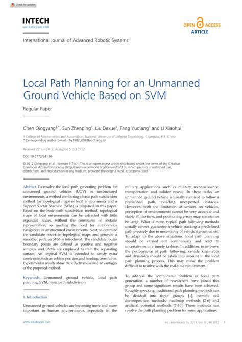 PDF Local Path Planning For An Unmanned Ground Vehicle Based On SVM