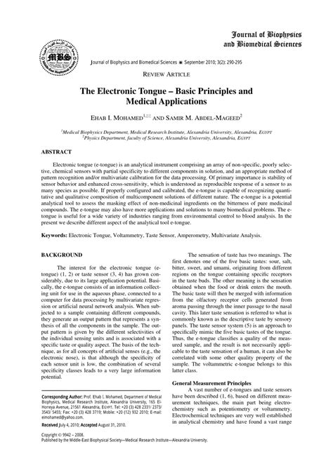 Pdf The Electronic Tongue Basic Principles And Medical Applications