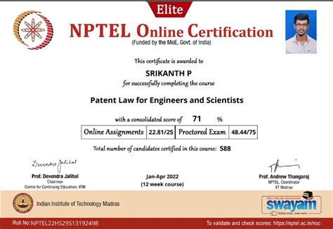 Srikanth P On Linkedin Nptel Certificate Patentlaw Iitmadras Technology Iit…