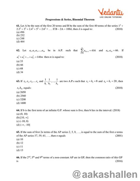 Solution Jee Mathematics Progressions Series Binomial Theorem
