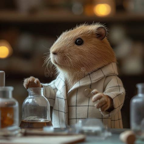 Cute Capybara Wearing A Checkered Lab Coat Appearing To Conduct A