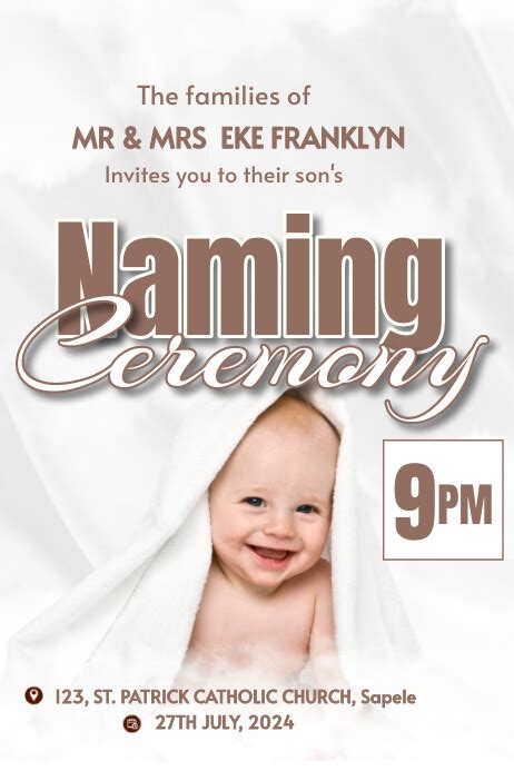 White Joyful Naming Ceremony Poster Template Postermywall