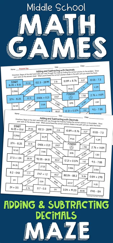 Decimal Addition And Subtraction Maze Middle School Math Middle School Math Resources