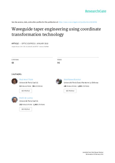Pdf Waveguide Taper Engineering Using Coordinate Transformation