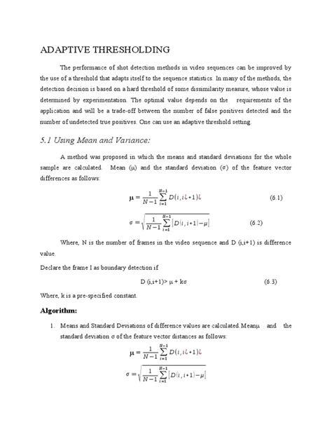 Adaptive Thresholding 51 Using Mean And Variance Pdf Standard