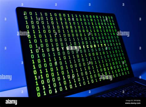 Cybersecurity Concept Laptop Screen With Cibersecurity Word And Binary