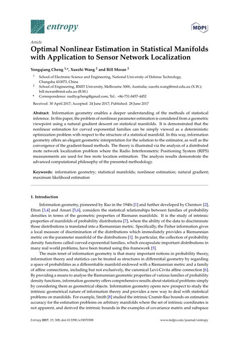 PDF Optimal Nonlinear Estimation In Statistical Manifolds With Application To Sensor Network