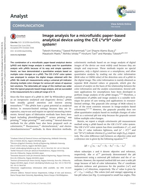 Pdf Image Analysis For Microfluidic Paper Based Analytical Device Using The Cie L A B Color