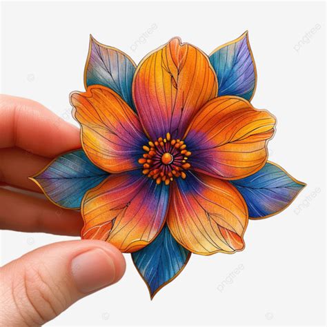 컬러 마커로 그린 단일 Boho 꽃 손 손으로 그린 보헤미안 보호 스타일 Png 일러스트 및 이미지 에 대한 무료 다운로드