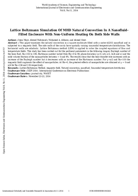 Pdf Lattice Boltzmann Simulation Of Mhd Natural Convection In A
