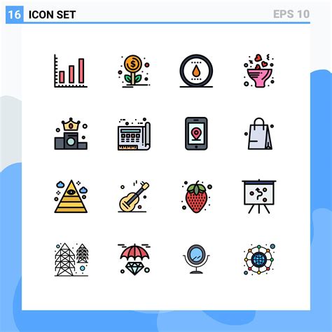 Pack Of 16 Creative Flat Color Filled Lines Of Position Crown Power Business Love Editable