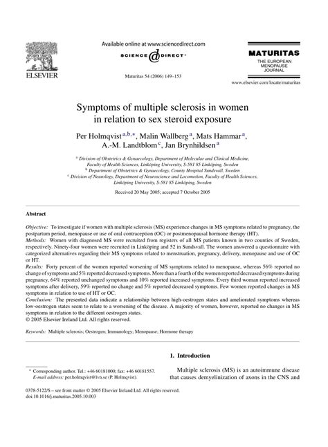 Pdf Symptoms Of Multiple Sclerosis In Women In Relation To Sex