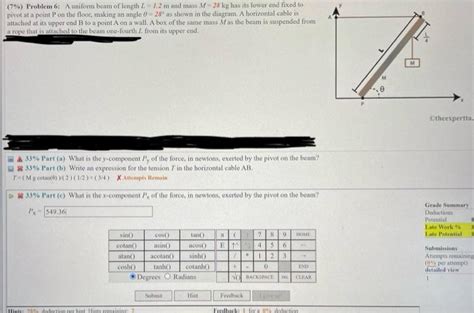 Solved 7 Problem 6 A Uniform Beam Of Length L 2 M And