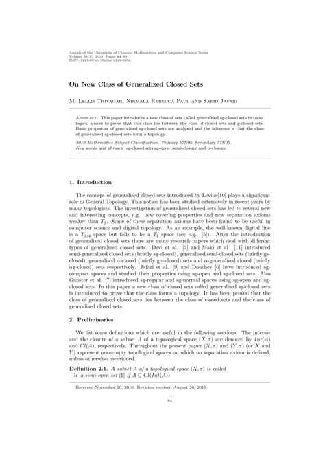 Pdf On New Class Of Generalised Closed Sets