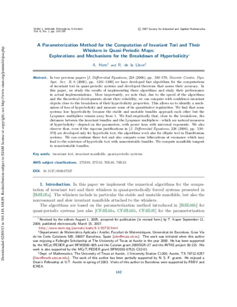 Pdf A Parameterization Method For The Computation Of Invariant Tori