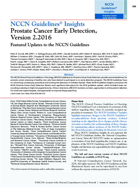 Pdf Nccn Guidelines Insights Prostate Cancer Early Detection Version 2 2016