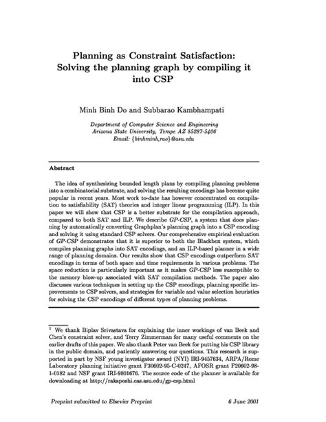 Pdf Planning As Constraint Satisfaction Solving The Planning Graph