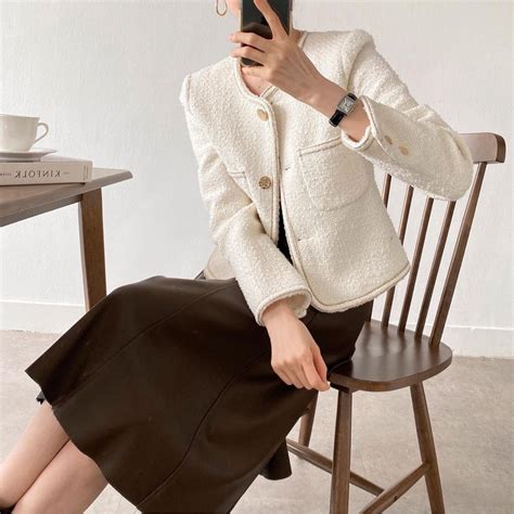 여성가을자켓 노카라 긴팔 트위드자켓 여자울자켓