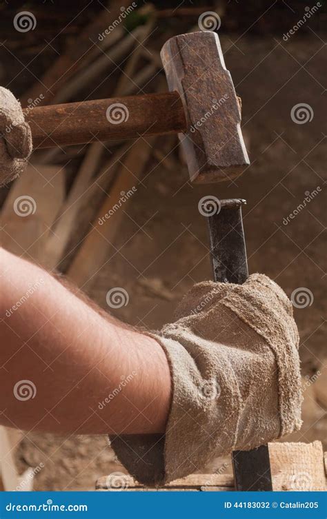 Worker Using Hammer Hitting Chisel Stock Photos Free Royalty Free Stock Photos From Dreamstime