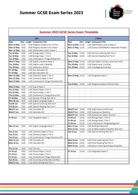 Gcse Exam Timetable 2023 Sir William Stanier School