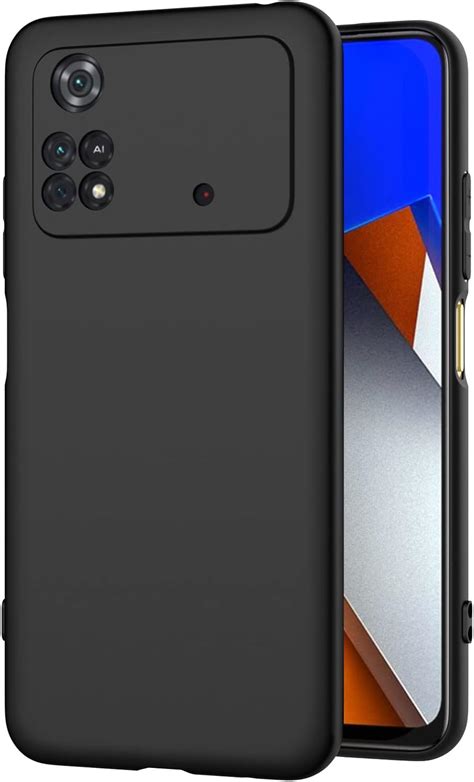 AICEK Compatible With Xiaomi Poco M4 Pro 4G Case Black Silicone Cover For Poco M4 Pro 4G Black