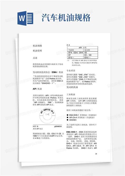 汽车机油规格word模板下载 编号ljzvpvwe 熊猫办公