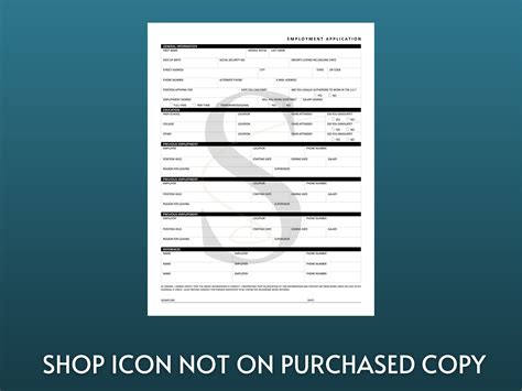 Printable Employment Application PDF Digital Job Application Etsy