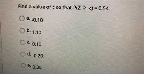 Solved Find A Value Of C So That P Z C 0 54 O A 0 10 Chegg Com