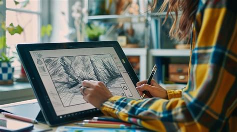 A Creative Professional Sketching Designs On A Digital Tablet Premium