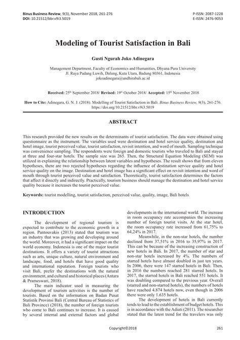 Pdf Modeling Of Tourist Satisfaction In Bali