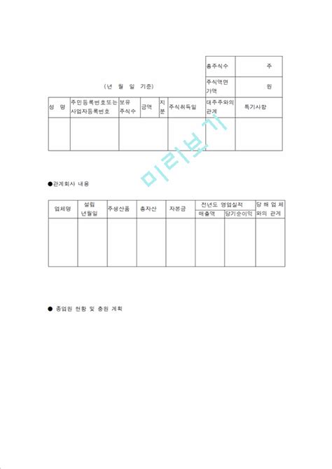 사업계획서 표준사업계획서양식기타사업계획