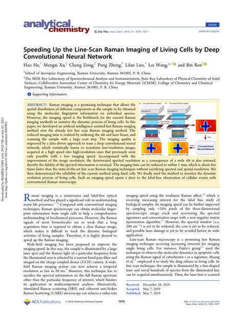 Pdf Speeding Up The Line Scan Raman Imaging Of Living Cells By Deep