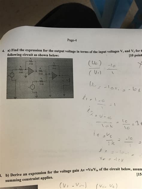 Solved Find The Expression For The Output Voltage In Terms