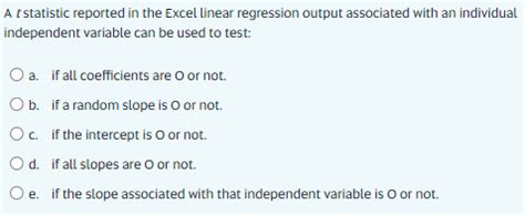 Solved A T Statistic Reported In The Excel Linear Regression Chegg