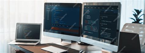 Premium Photo Software Development Interface Display Coding Script On Monitor Empty Tech