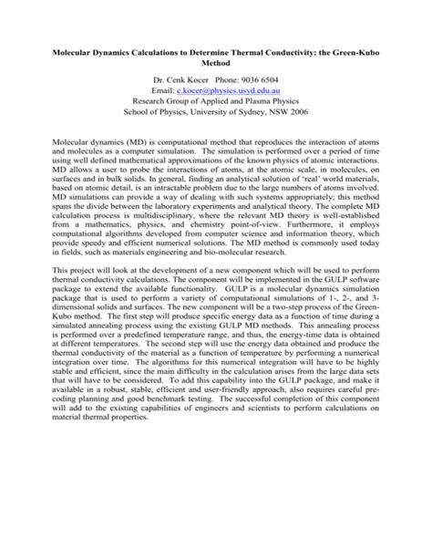 Molecular Dynamics Calculations To Determine Thermal
