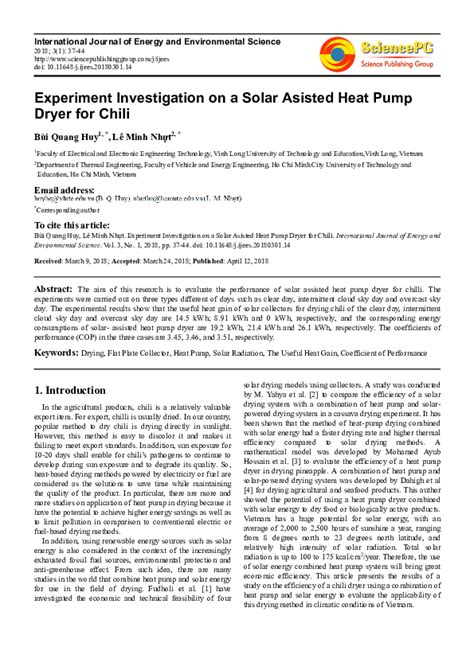 Pdf Experiment Investigation On A Solar Asisted Heat Pump Dryer For Chili Bùi Huy