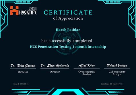 Harsh Patidar On Linkedin Hcs Pentesting Cybersecurity Hacktify