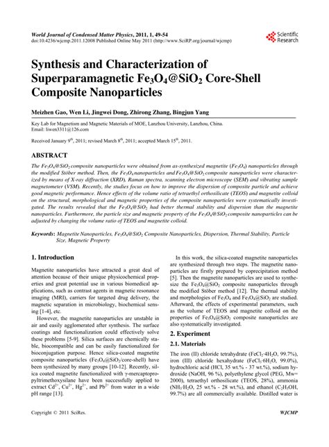 Pdf Synthesis And Characterization Of Superparamagnetic Fe3o4 Sio2 Core Shell Composite